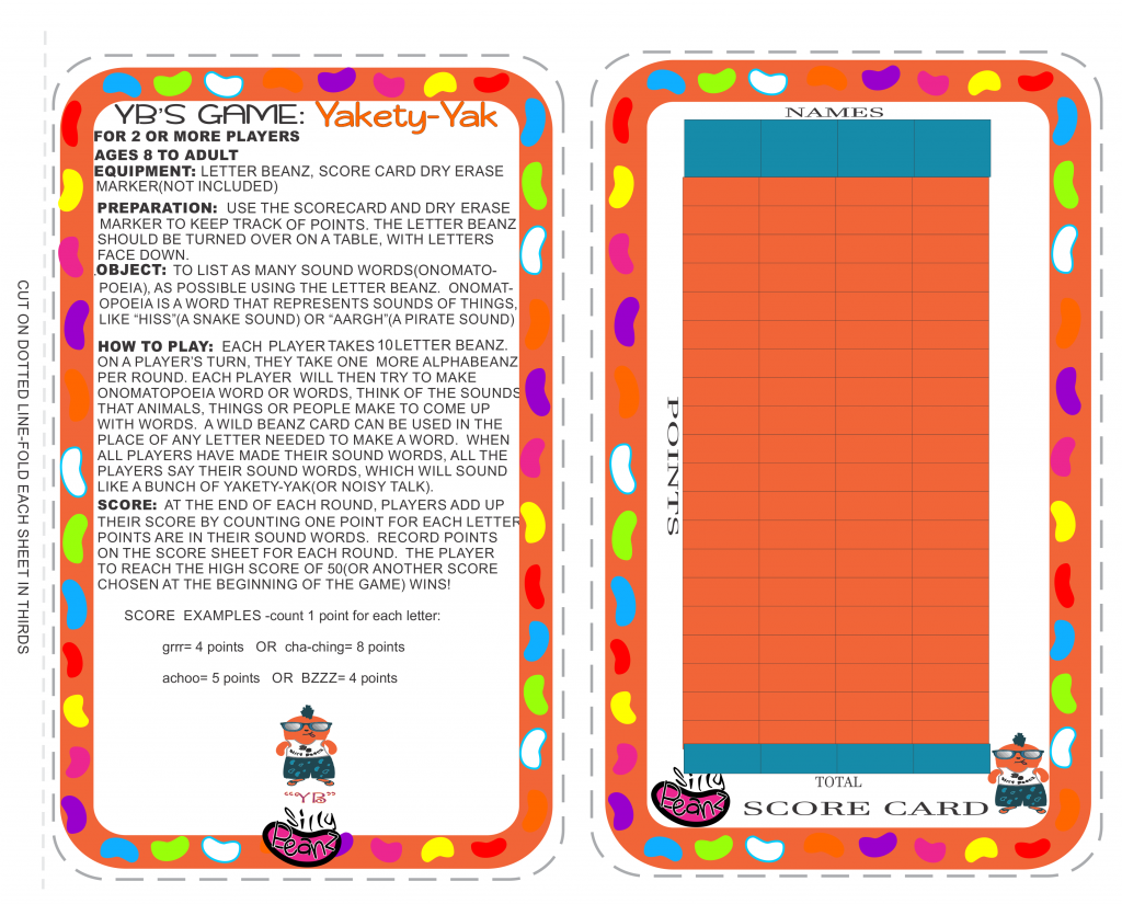 Sillybeanz Free Printable Word Game-Yakety-yak! - SillyBeanzLand